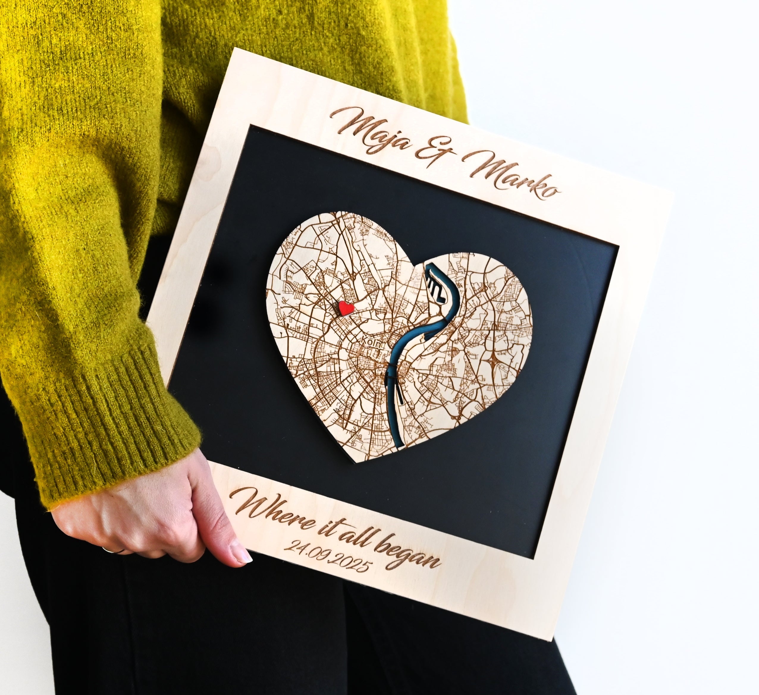 Personalized Wooden Heart Map - One Location Gift for Weddings & Coupl ...