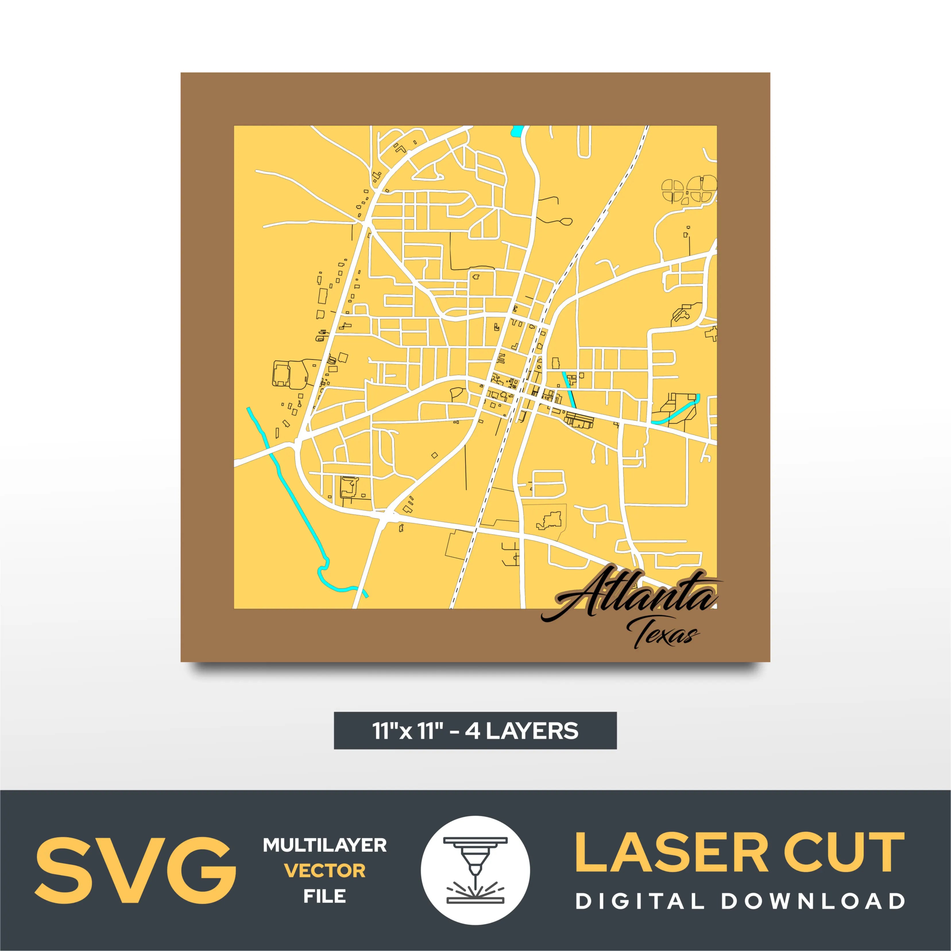 Atlanta Texas Laser Cut File – Mapiqtura