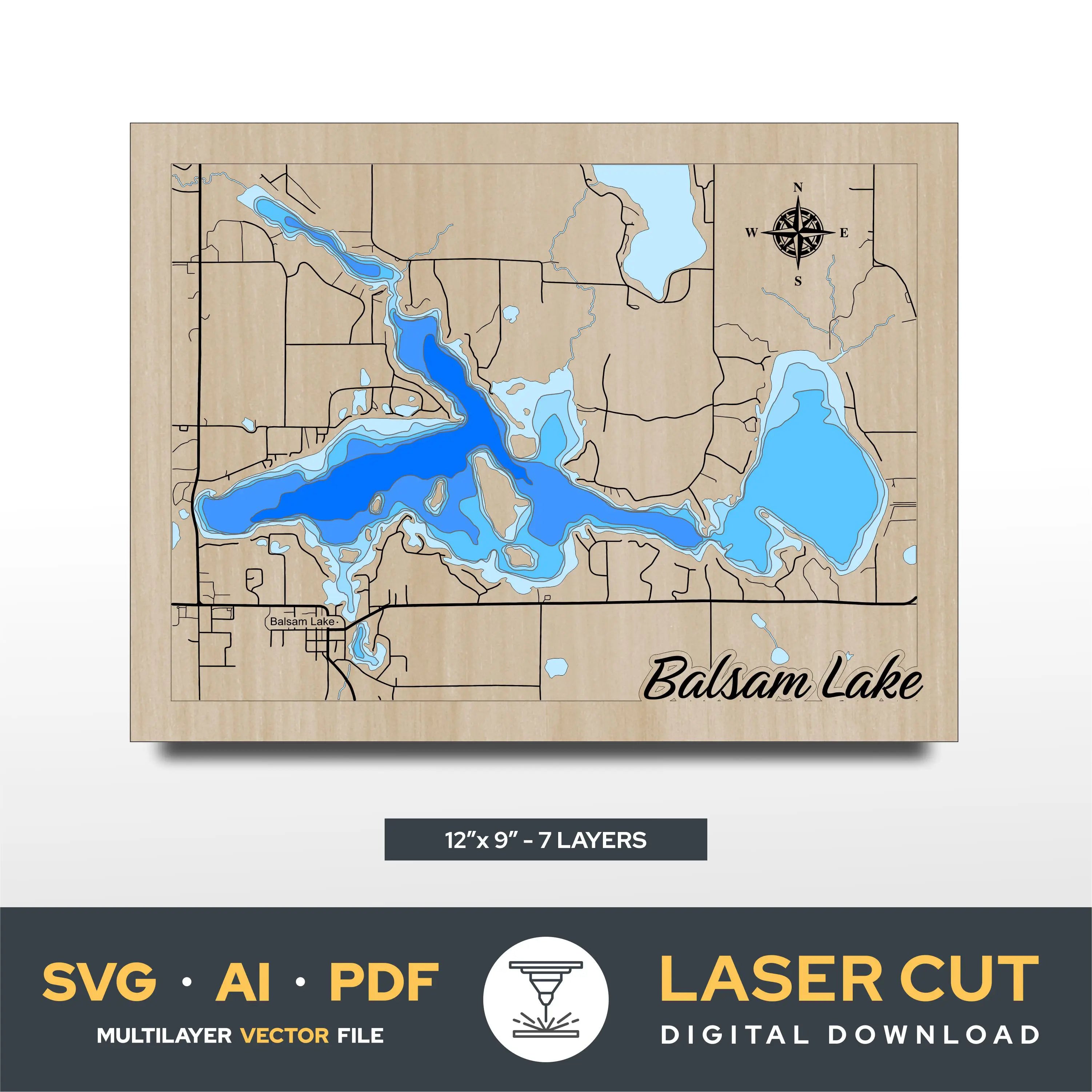 Balsam Lake Wisconsin Laser Cut File – Mapiqtura