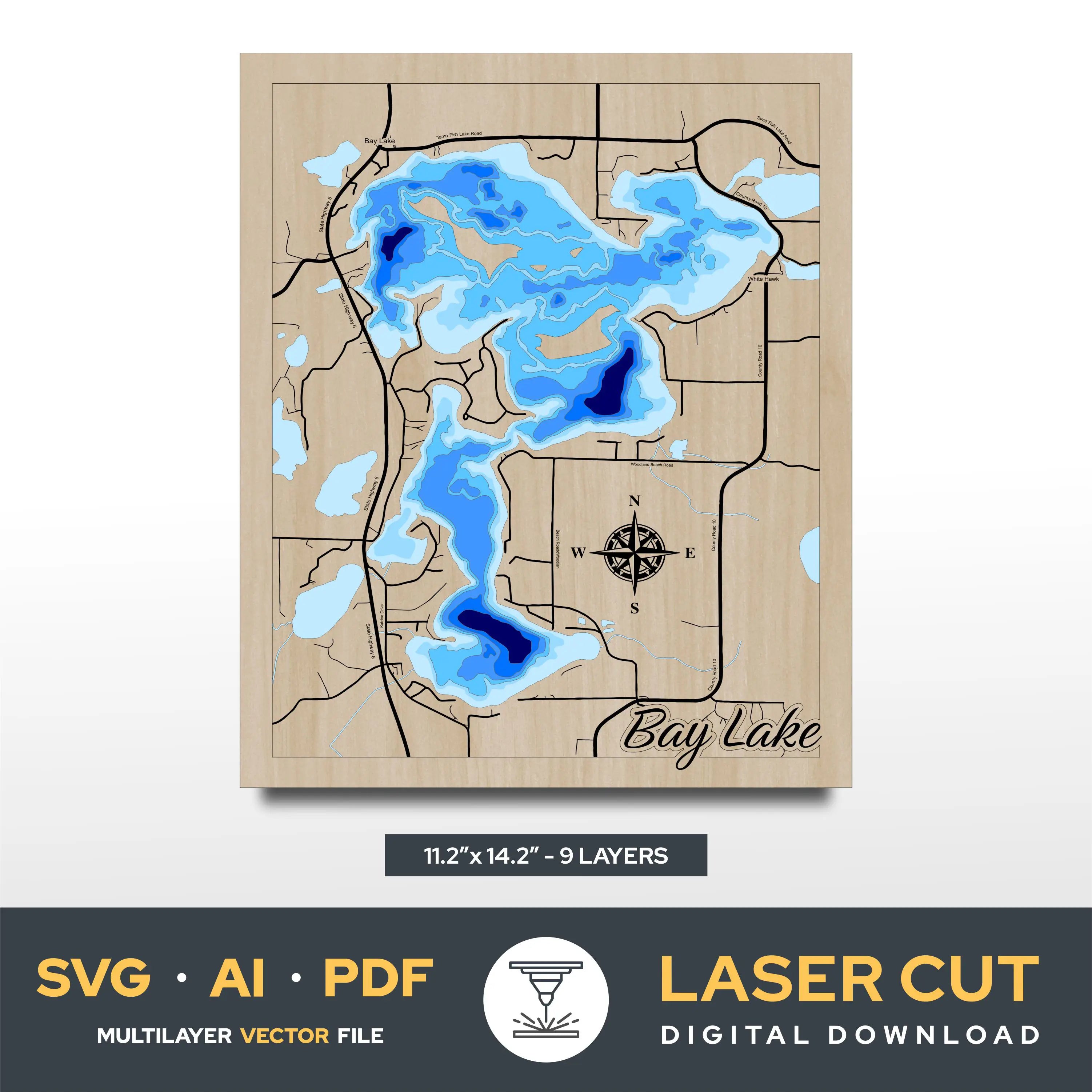 Bay Lake Minnesota Laser Cut File – Mapiqtura