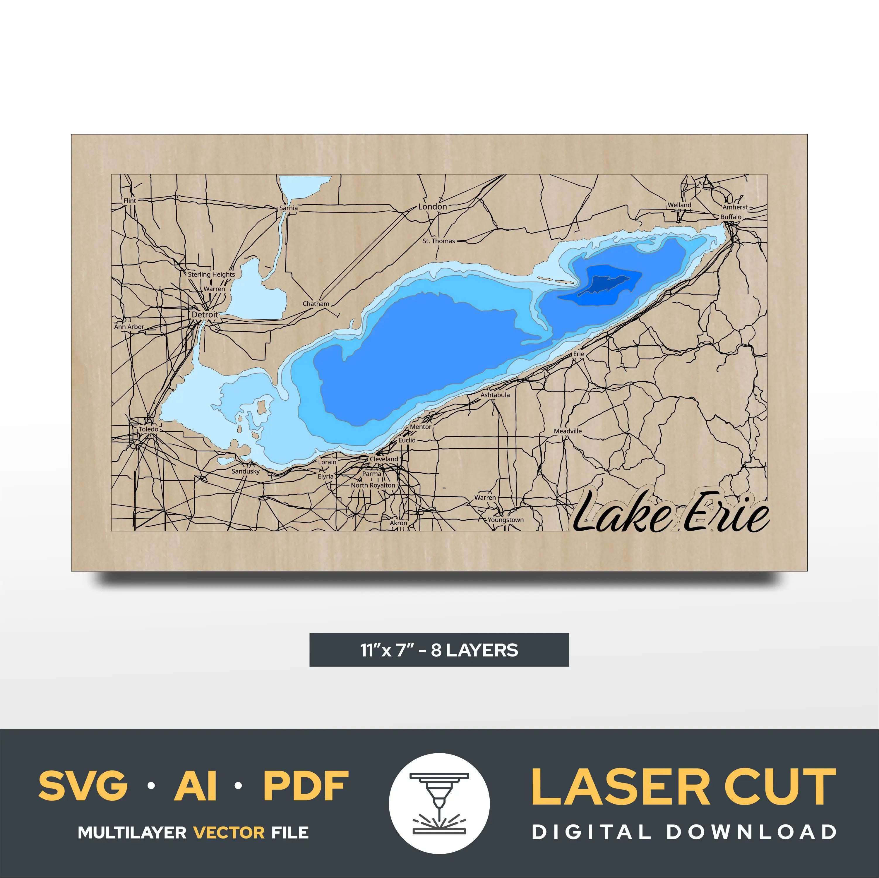 Lake Erie The Great Lakes Laser Cut File – Mapiqtura
