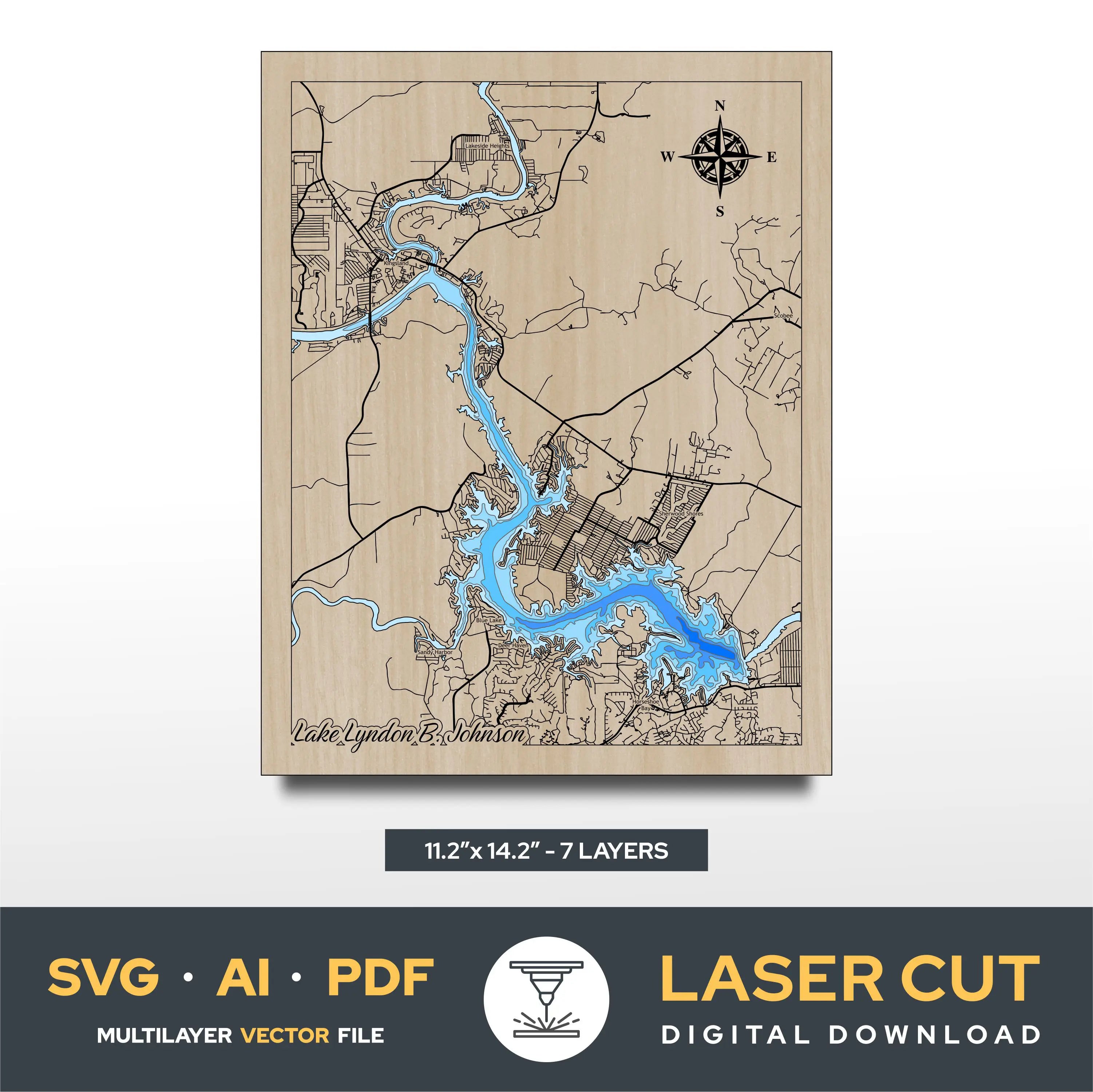 Lake Lyndon B. Jonson Texas Laser Cut File – Mapiqtura