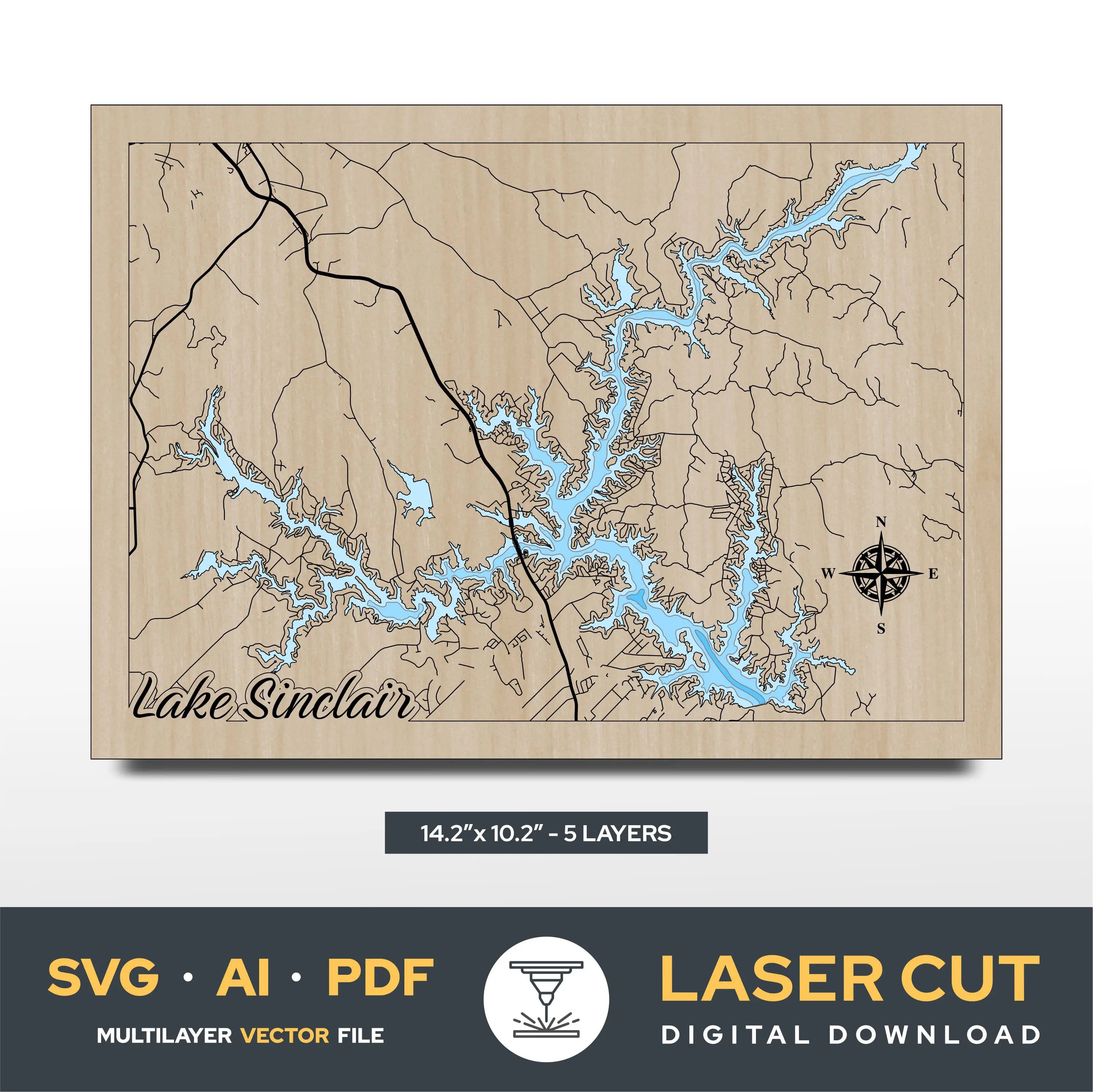 Lake Sinclair Georgia Laser Cut File – Mapiqtura