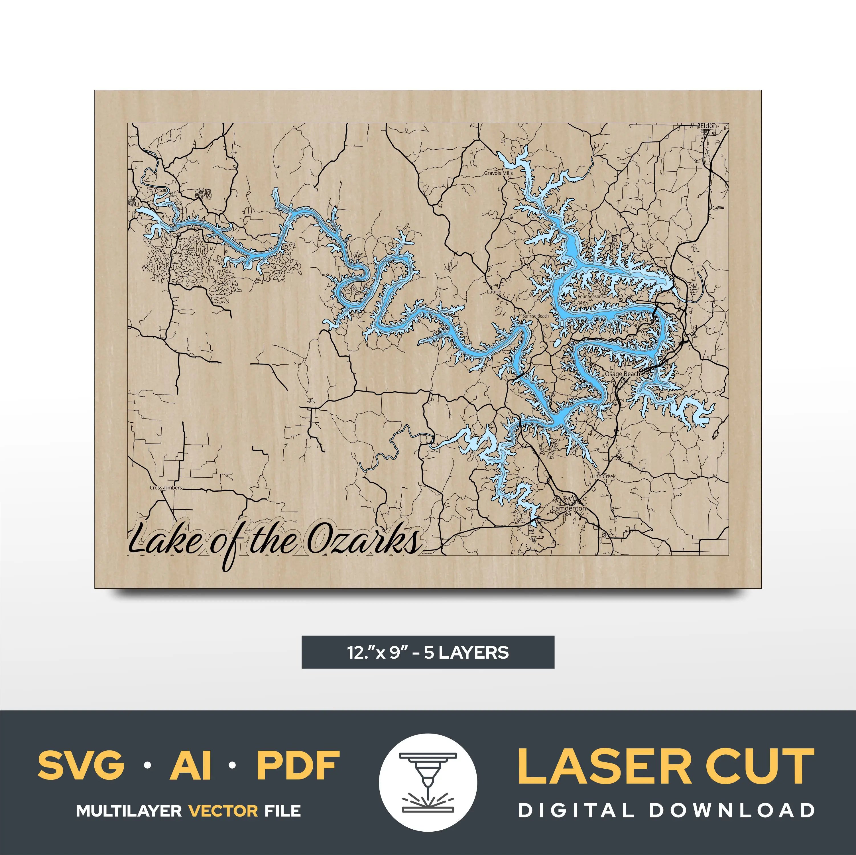 Lake of the Ozarks Misssouri Laser Cut File – Mapiqtura