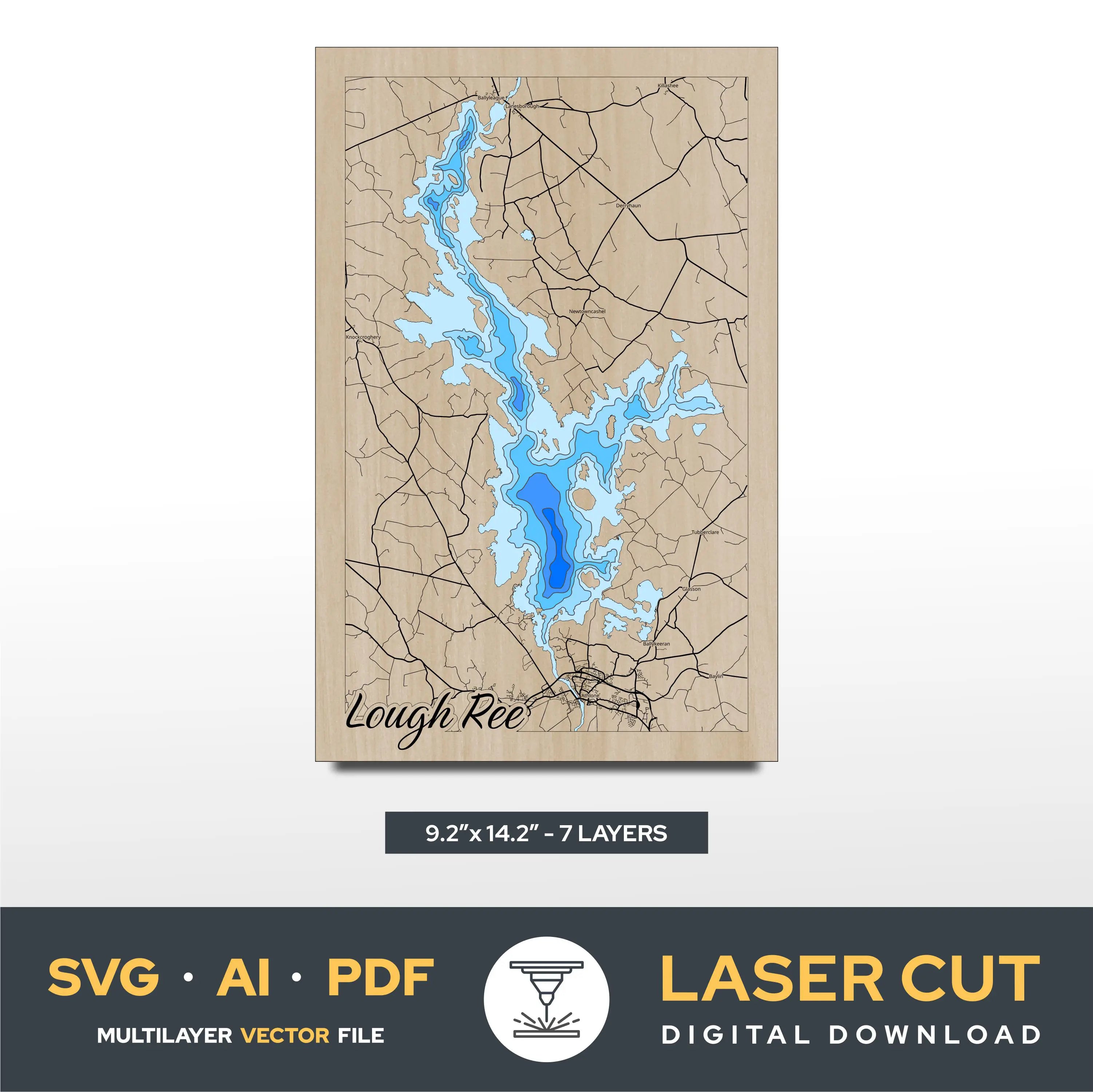 Lough Ree Lake Ireland Laser Cut File – Mapiqtura