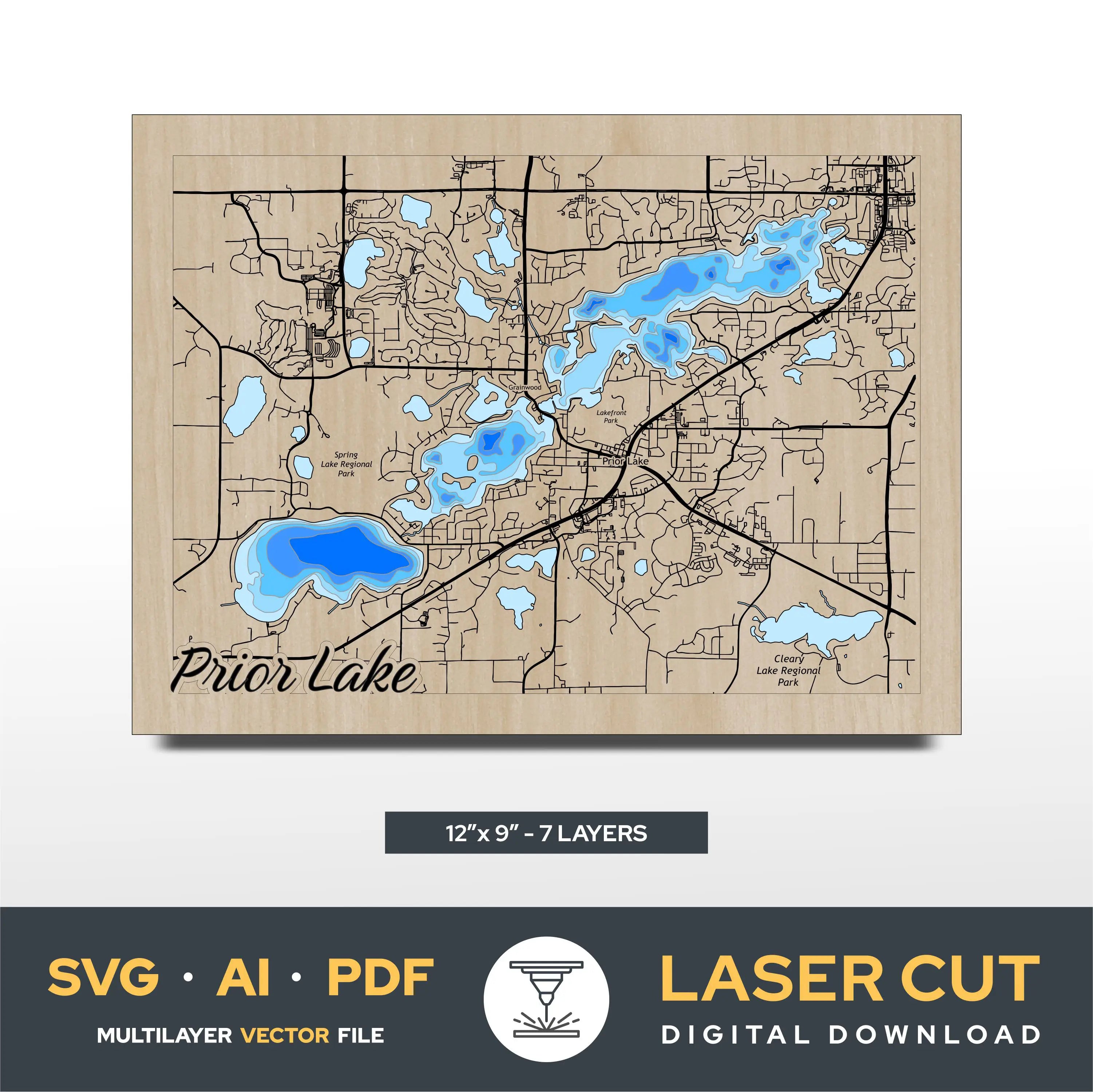 Prior Lake Minnesota Laser Cut File – Mapiqtura