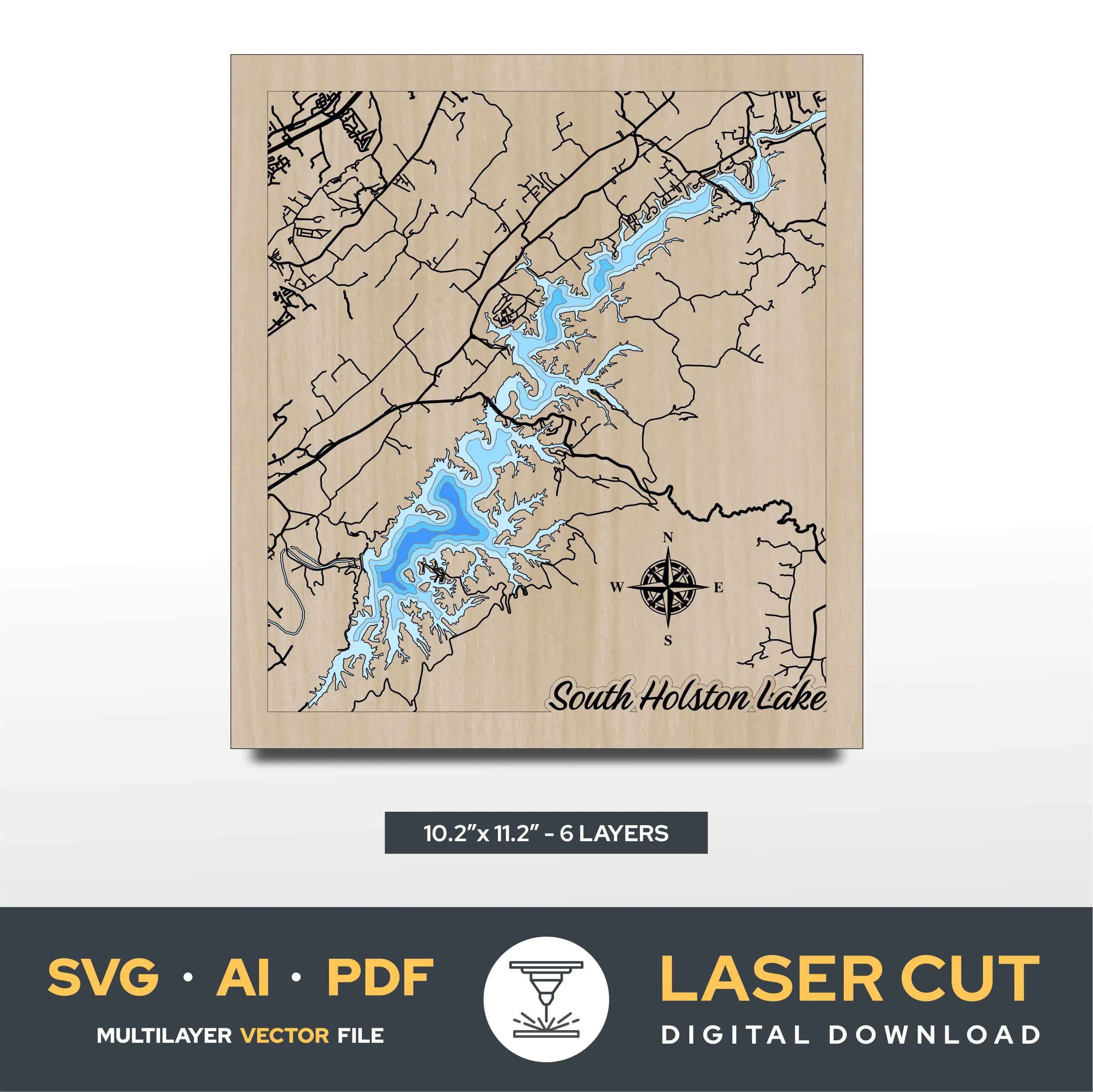 South Holston Lake Virginia Tennesee Laser Cut File – Mapiqtura