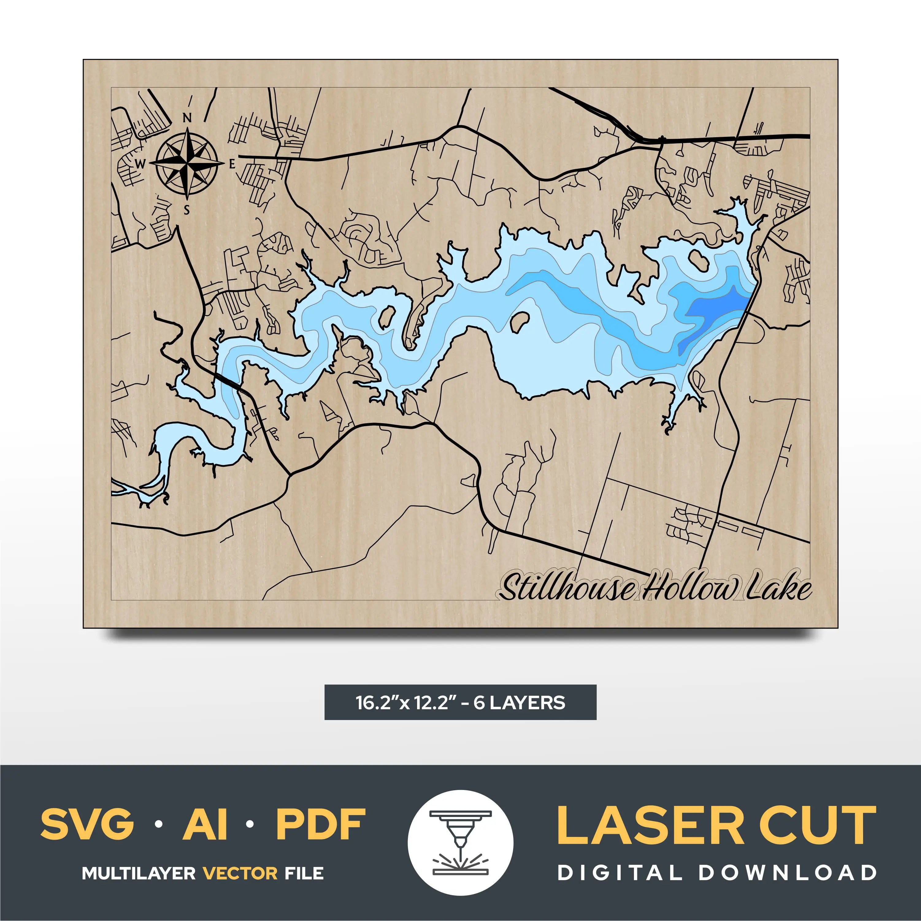 Stillhouse Hallow lake Texas Laser Cut File – Mapiqtura